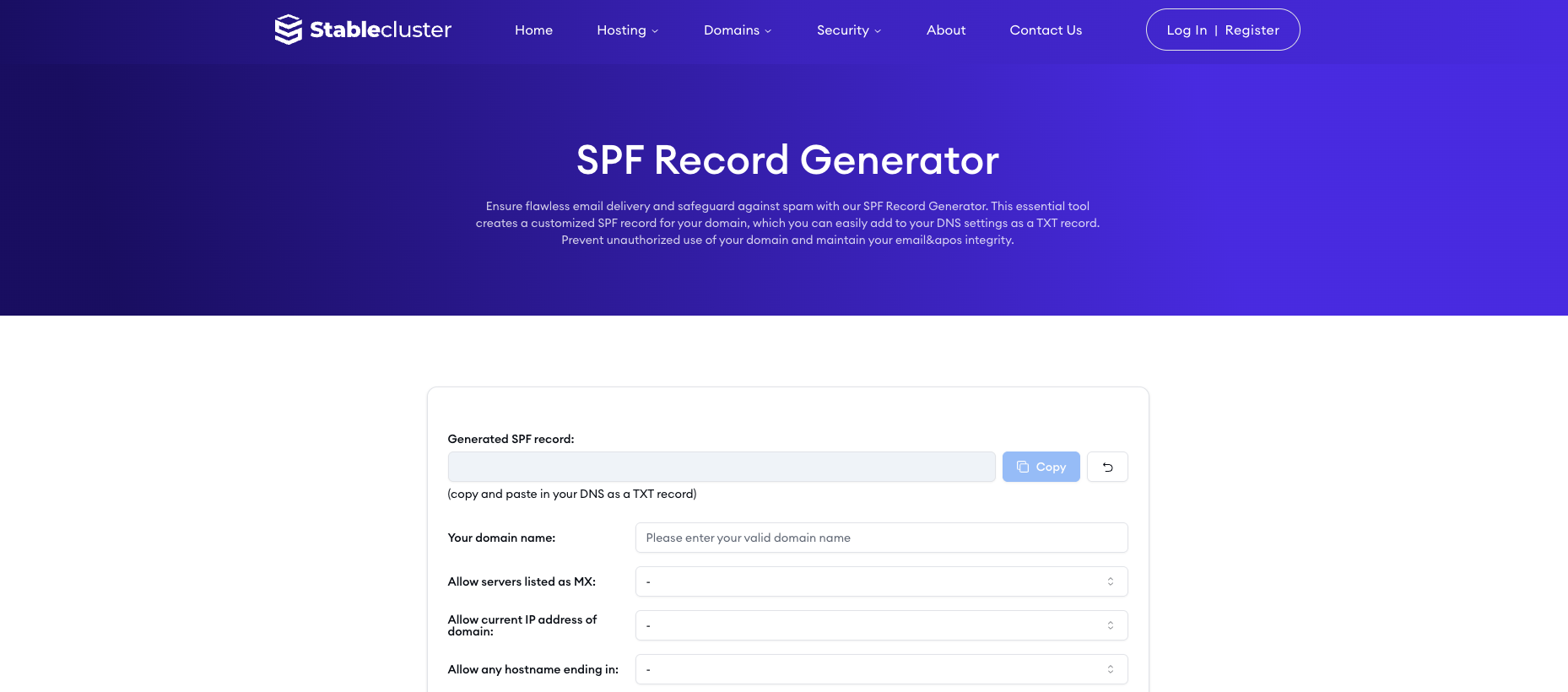 SPF Record Generator | Free SPF Maker - StableCluster